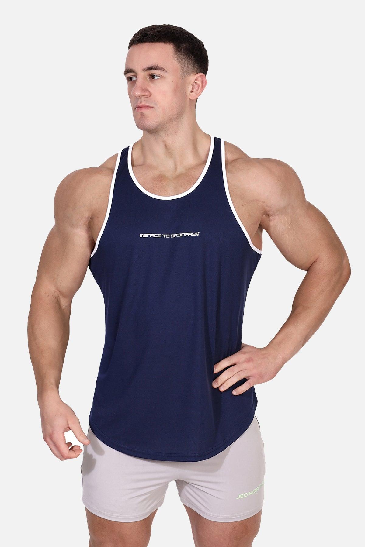 Fast-Dry Bodybuilding Workout Stringer - Navy w/ White Menace – Jed North